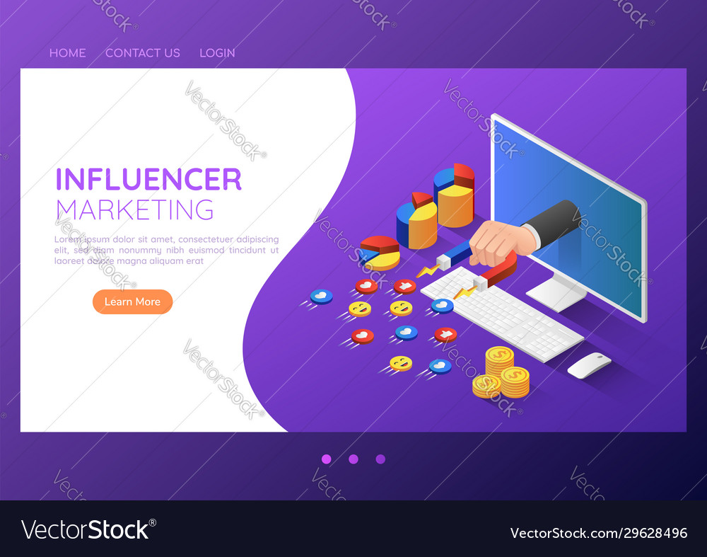 Isometric web banner businessman hand with magnet Vector Image
