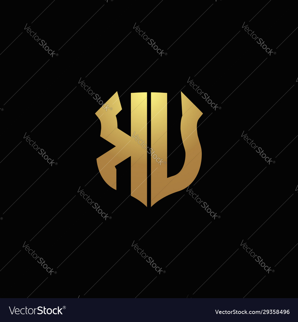 Ku logo monogram with gold colors and shield Vector Image