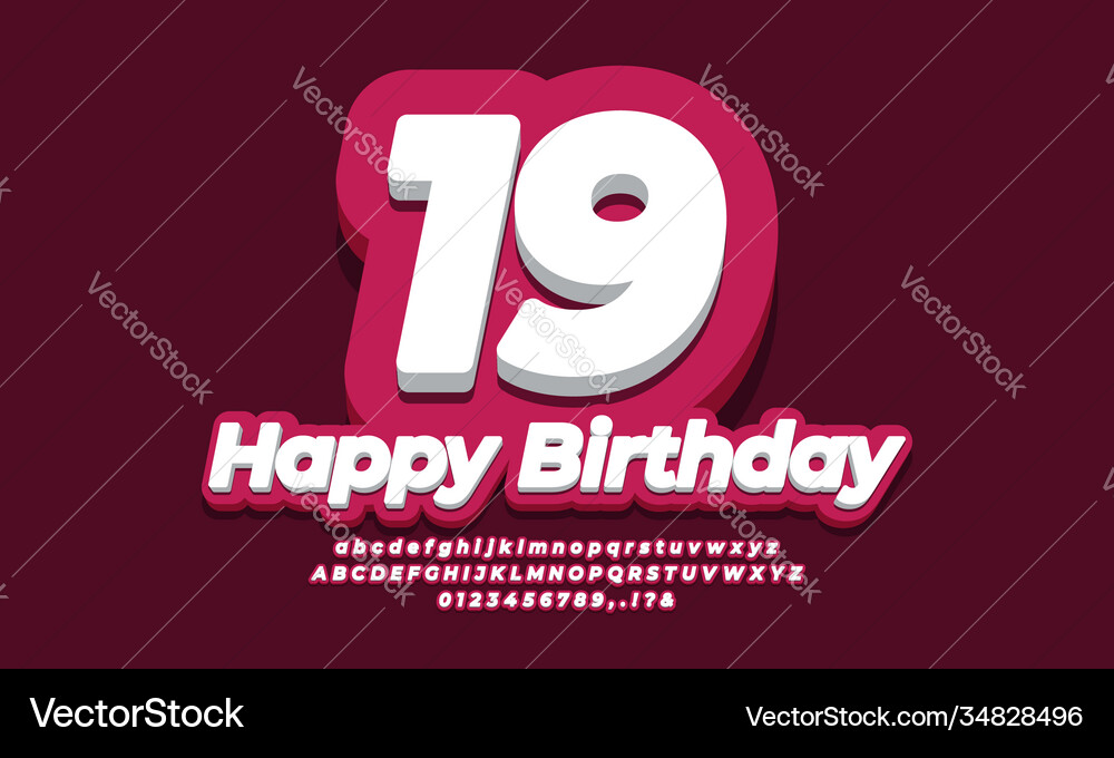 Number 19 nineteen year celebration birthday 3d Vector Image