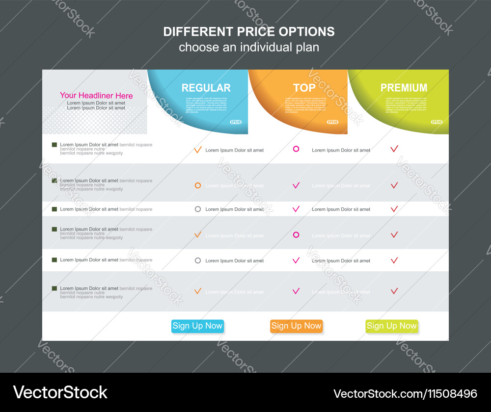 Price list widget with 3 payment plans for online Vector Image