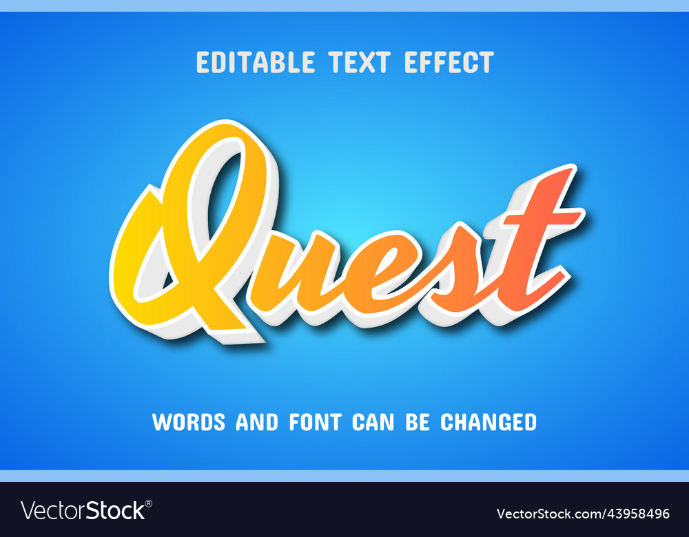 Quest text - editable effect Royalty Free Vector Image