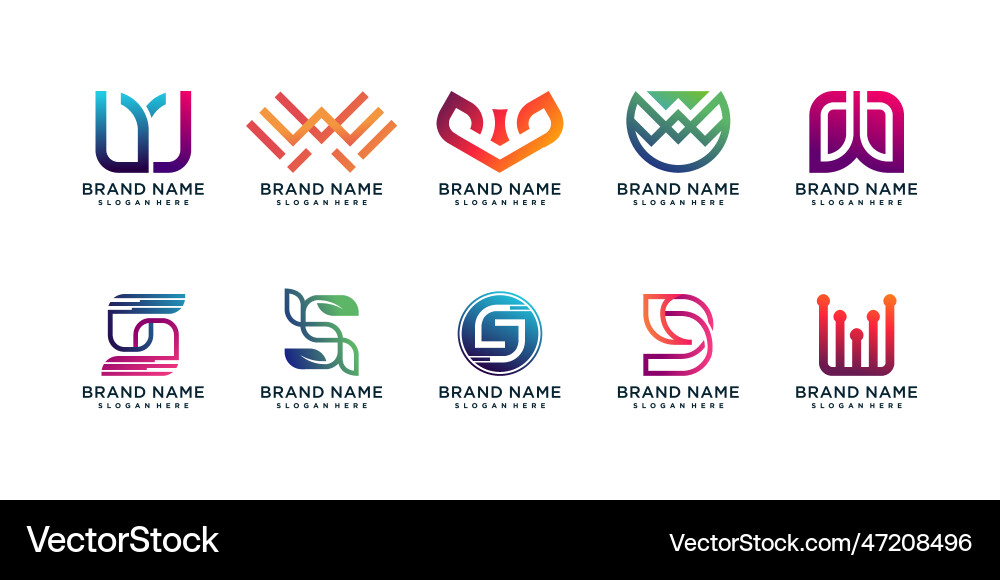 Set of letter w logo collection with creative Vector Image