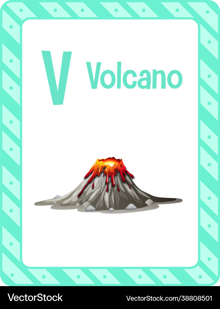 Alphabet flashcard with letter v for volcano Vector Image