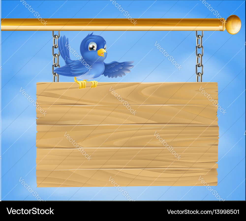 Blue bird on wooden sign Royalty Free Vector Image