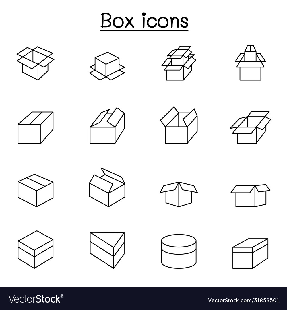 Box icons set in thin line style Royalty Free Vector Image