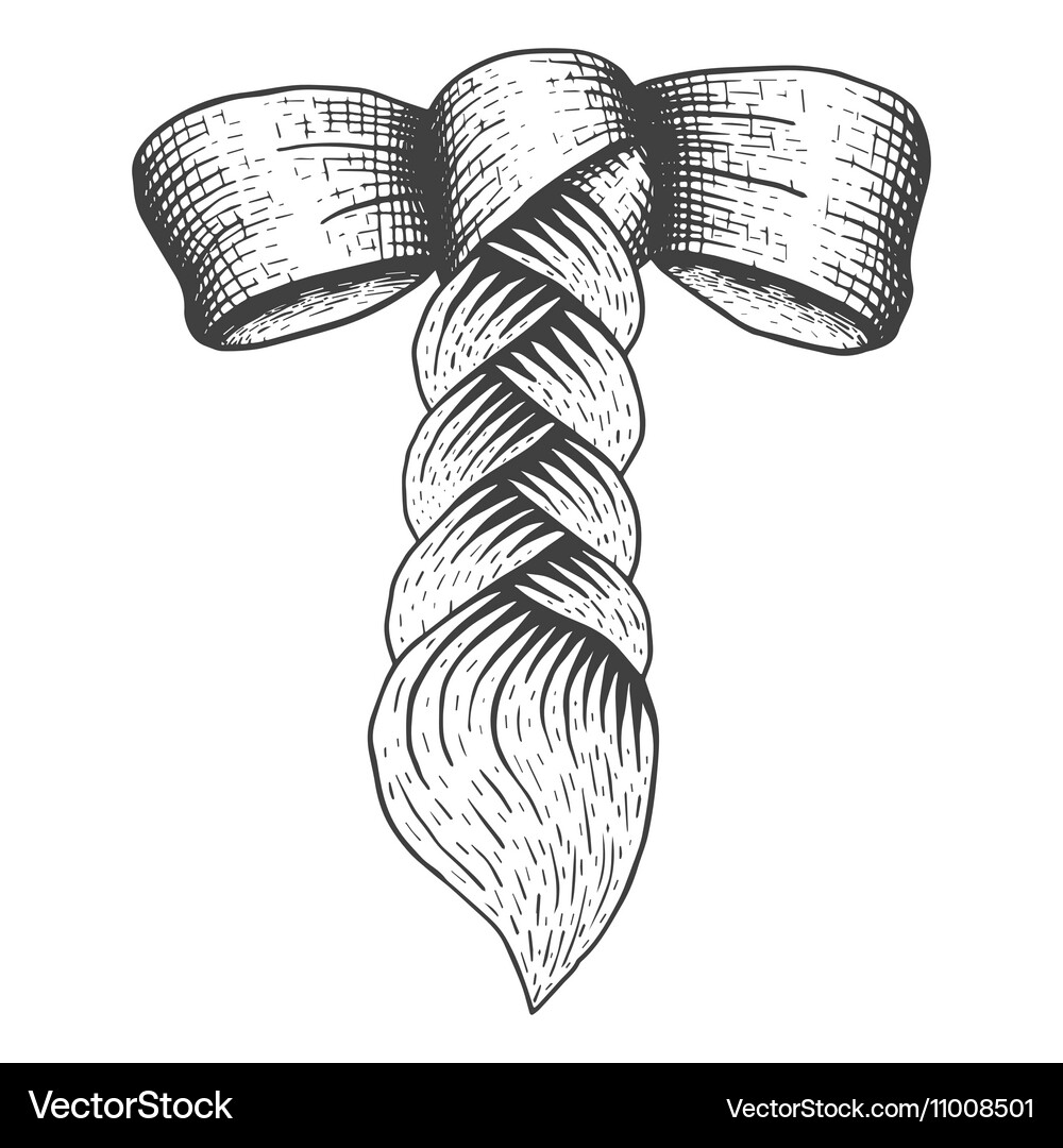 Braid with a bow in engraving style Royalty Free Vector