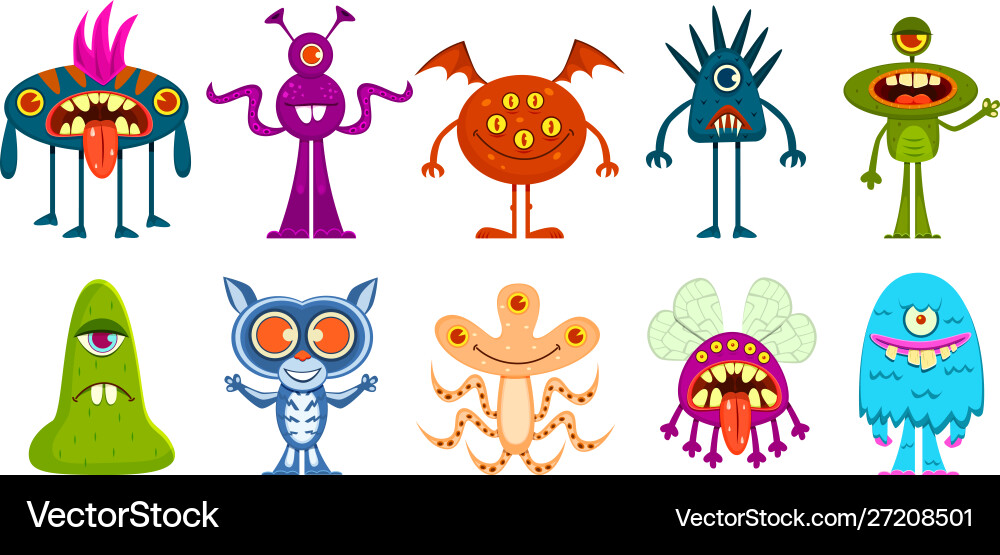 Cartoon monsters cute little goblins and gremlins Vector Image