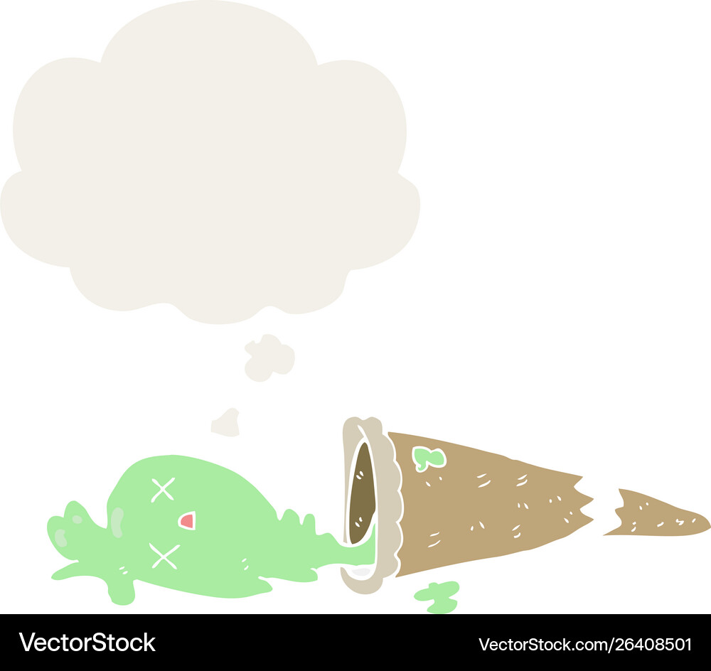 Dropped cartoon ice cream and thought bubble Vector Image