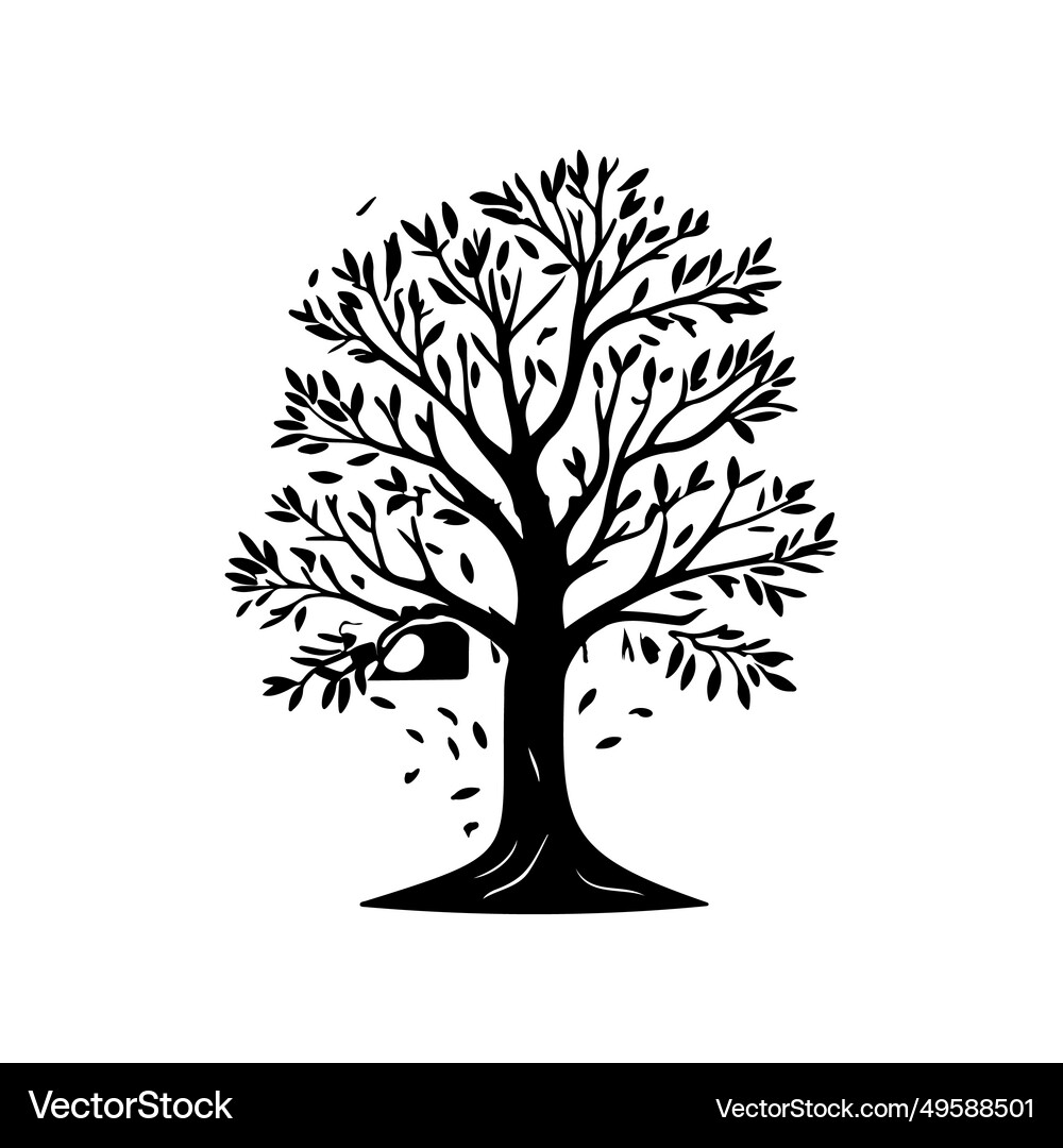European ash icon hand draw black colour tree day Vector Image