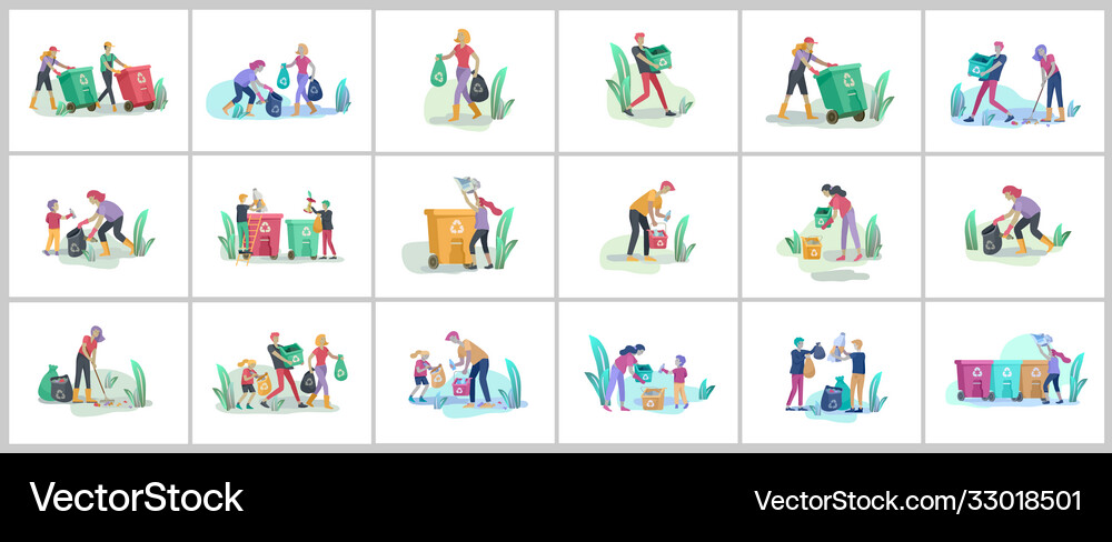 Family Recycling - Children Sorting Waste Vector Image