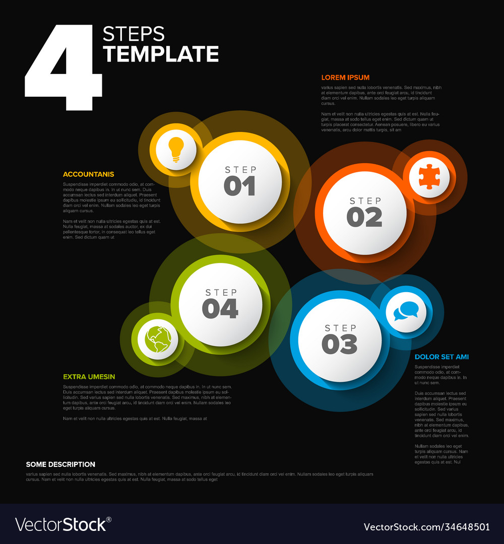 Four circle steps process infographic Royalty Free Vector