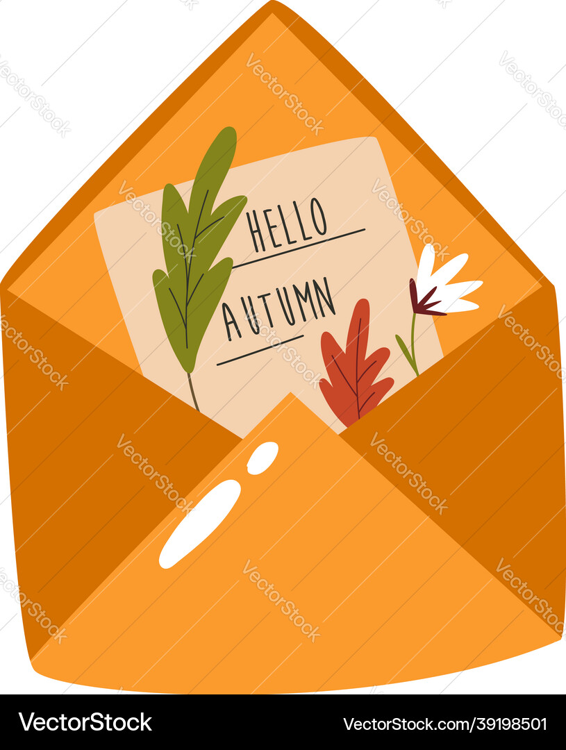 Hand drawn of an envelope with leaves Royalty Free Vector