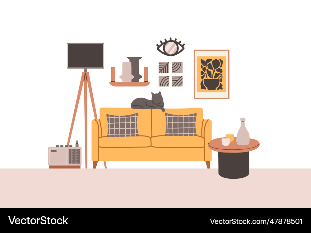 Living Room Modern Interior Set Flat Style Royalty Free Vector