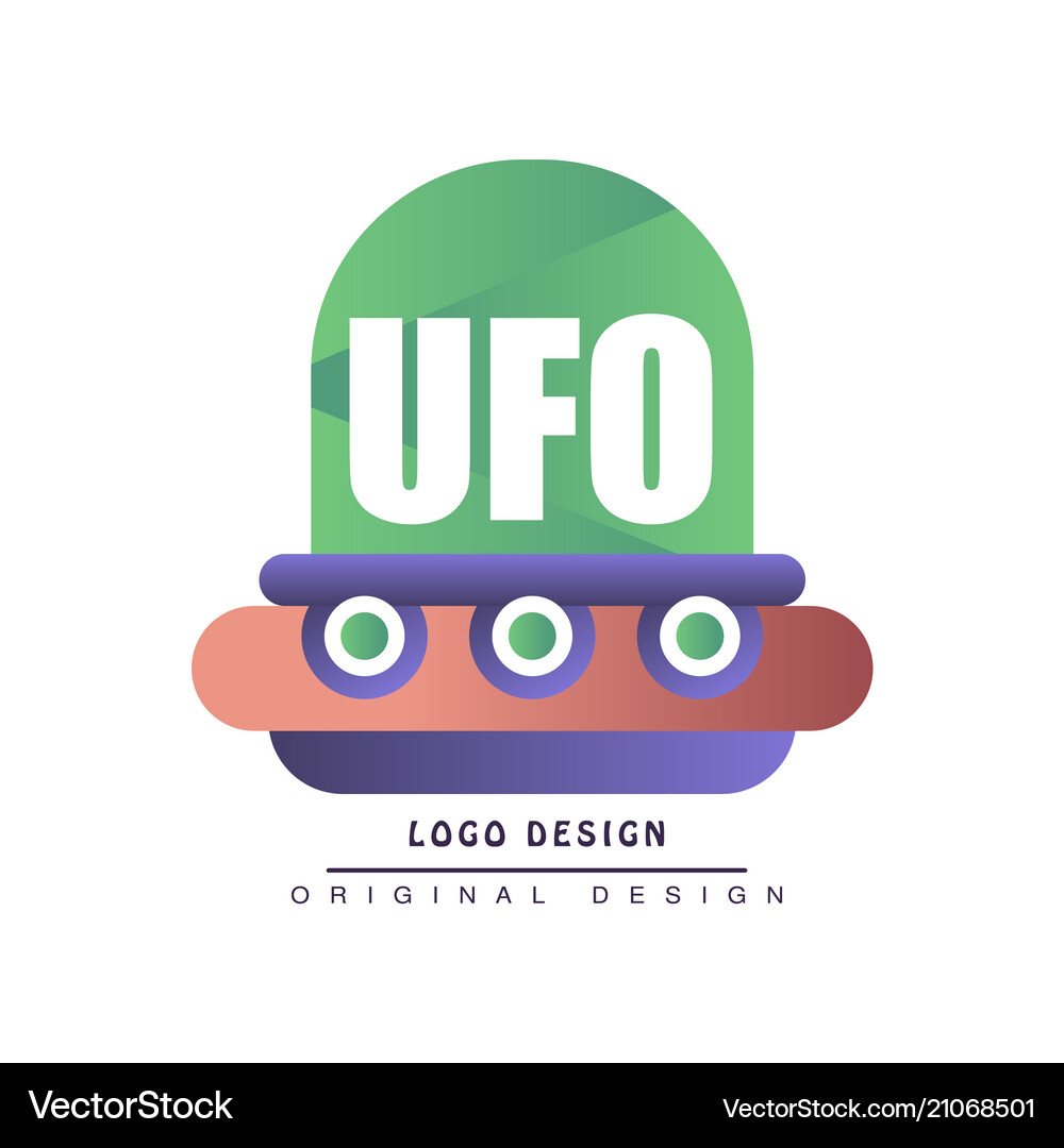 Ufo logo design label with flying saucer Vector Image