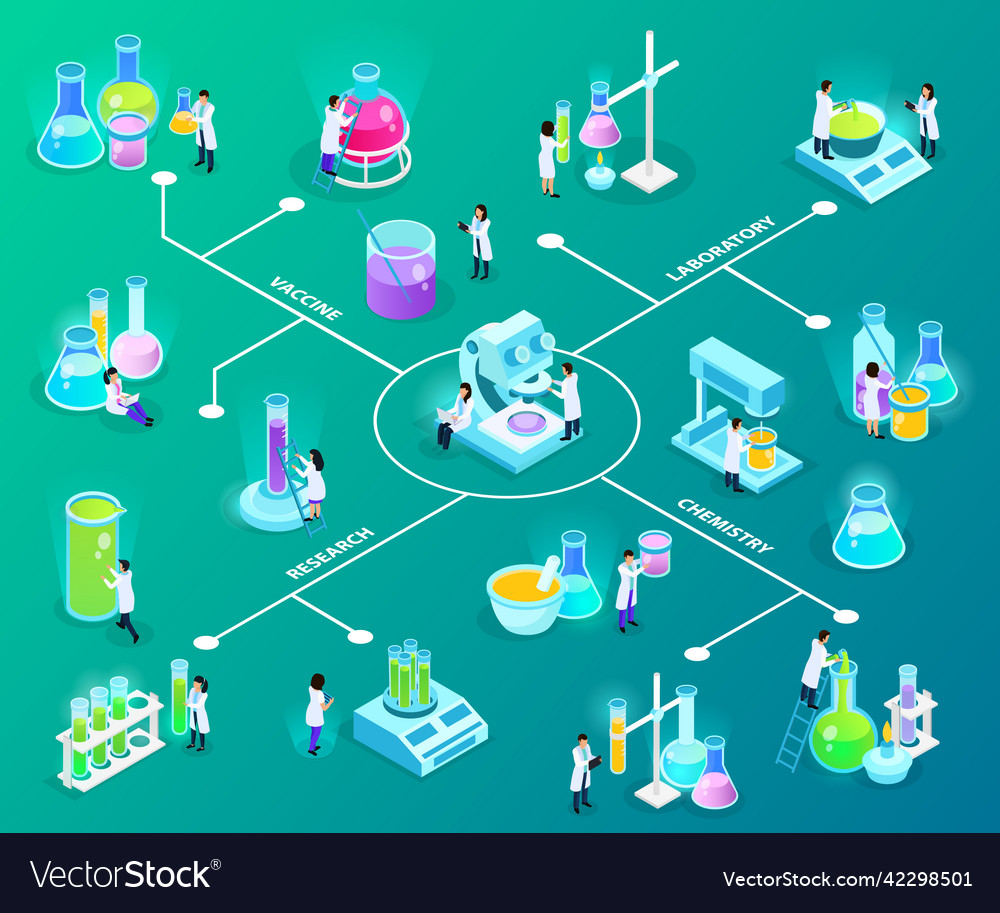 Vaccines development isometric flowchart Vector Image