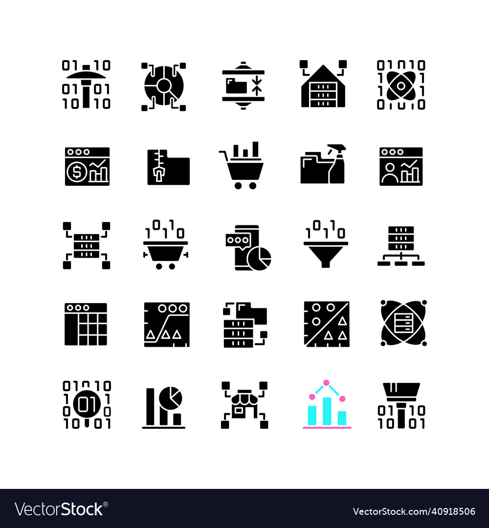 Data mining black glyph icons set on white space Vector Image