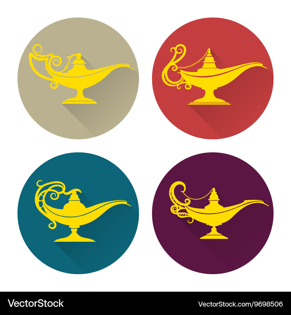 Flat aladdin lamp icons set Royalty Free Vector Image