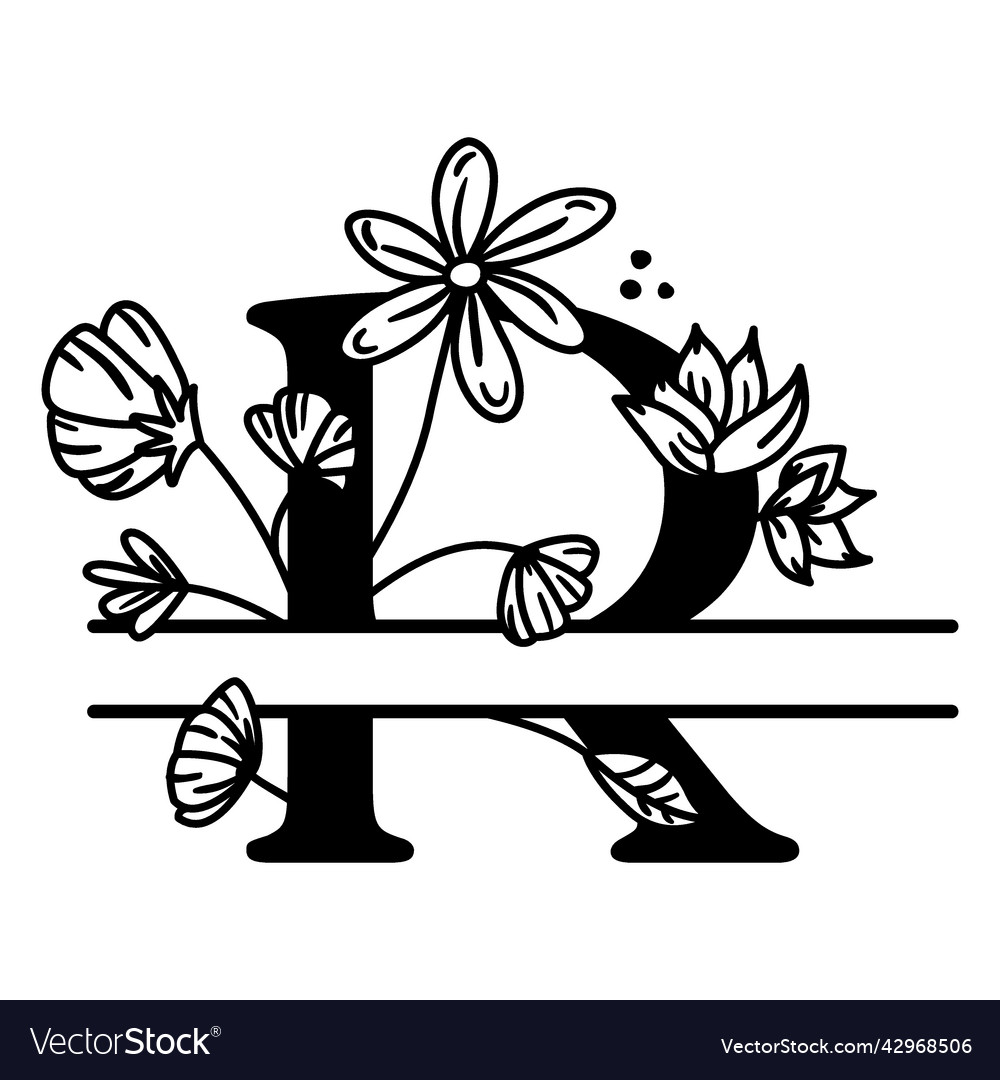 Floral split r monogram Royalty Free Vector Image