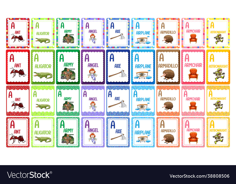 Letter a alphabet flashcard set Royalty Free Vector Image