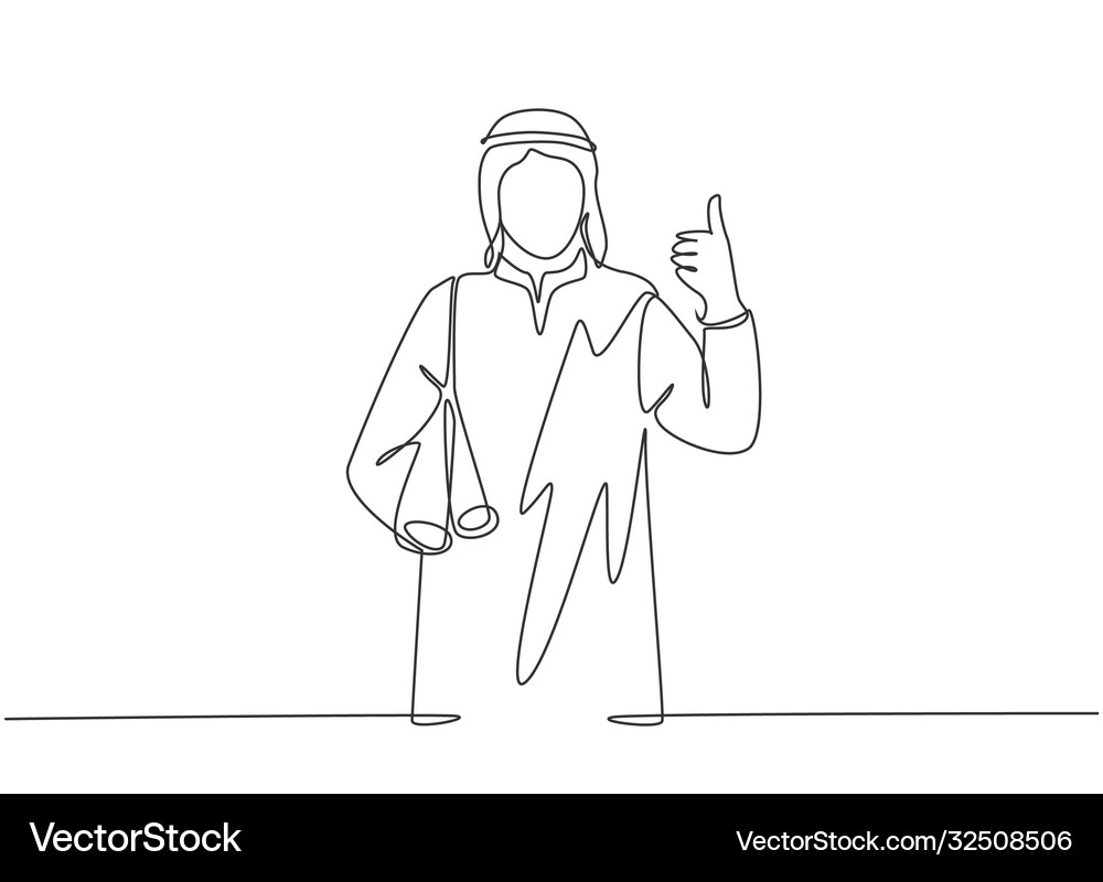 One single line drawing young happy muslim Vector Image