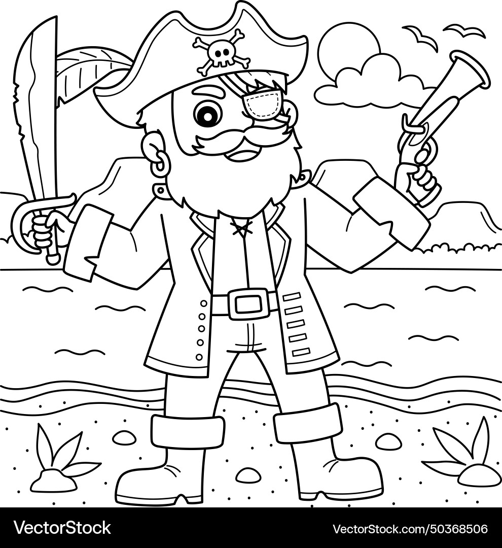 Pirate captain coloring page for kids Royalty Free Vector
