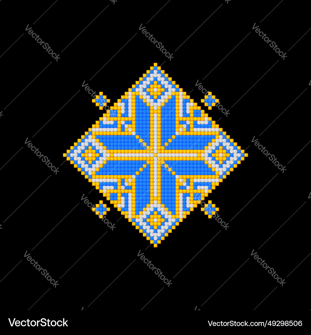 Realistic cross-stitch embroideried ornate element