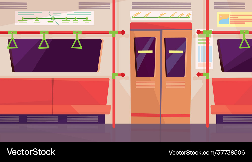 Subway car interior banner flat cartoon design Vector Image