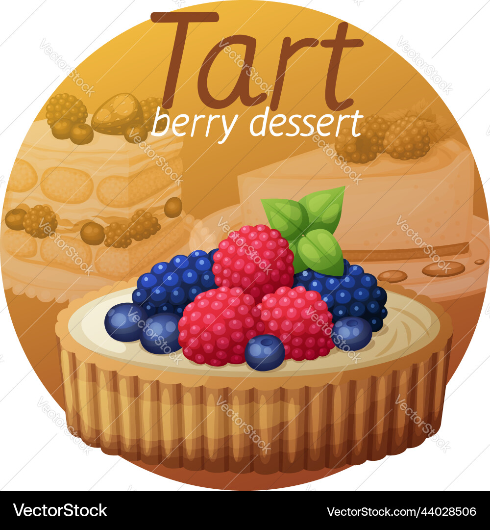 Tart dessert with berries icon on bright gradient Vector Image