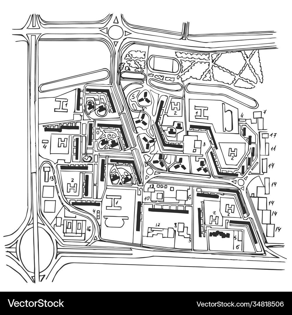 Stadtplan ein Dorf Doodle Karte Lizenzfreies Vektorbild