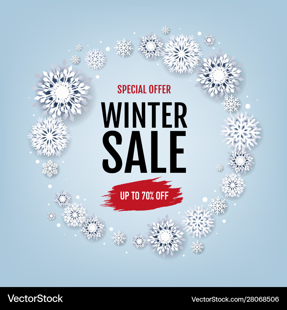 Winter sale with white snowflakes Royalty Free Vector Image