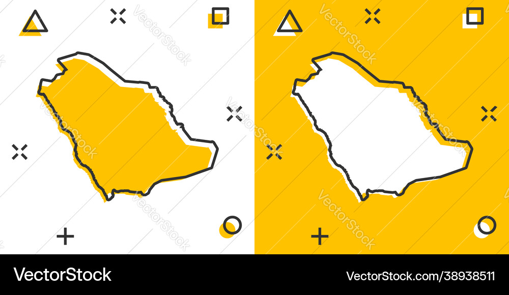 Cartoon saudi arabia map icon in comic style Vector Image