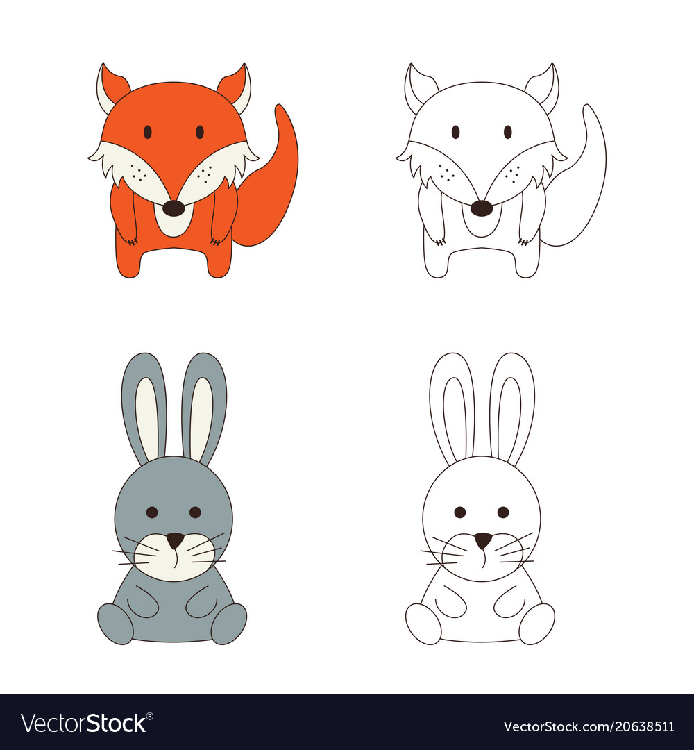 Coloring page with animal wild fox and rabbit Vector Image