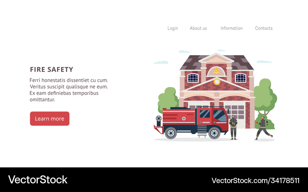 Fire safety banner - firefighter station building Vector Image