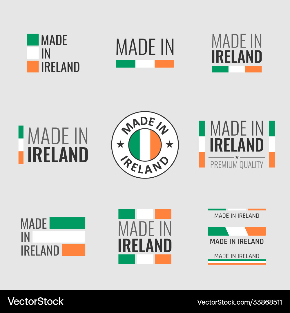 Made in ireland labels set republic Royalty Free Vector