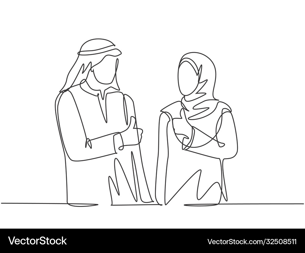 One continuous line drawing young muslim male Vector Image