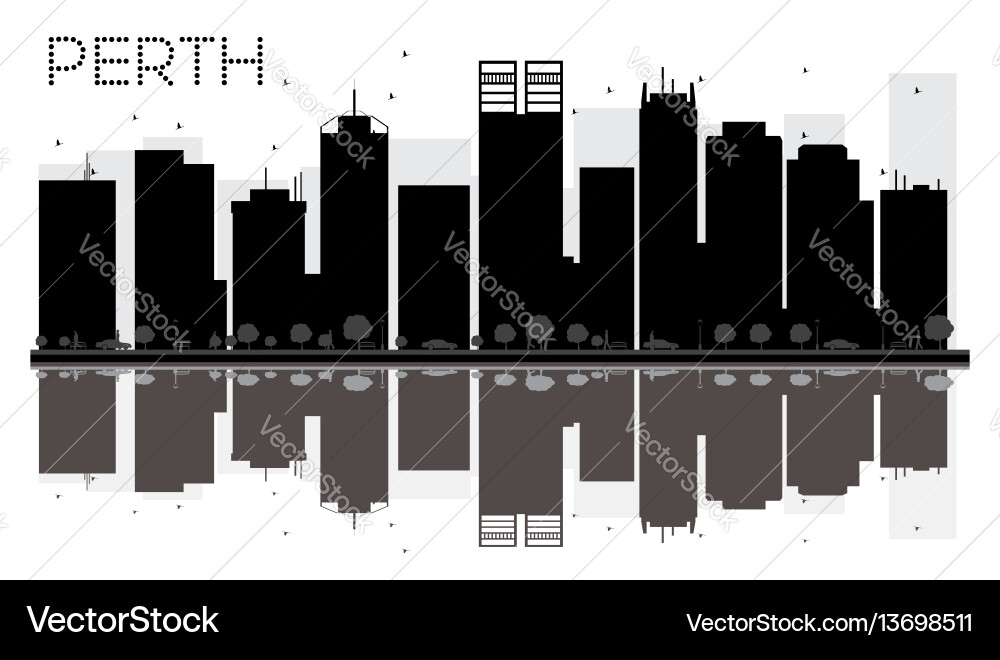 Perth city skyline black and white silhouette Vector Image