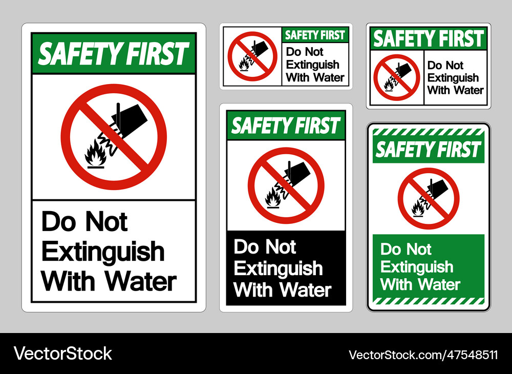 Safety first do not extinguish with water symbol Vector Image