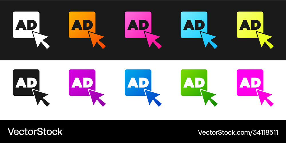 Set advertising icon isolated on black and white Vector Image