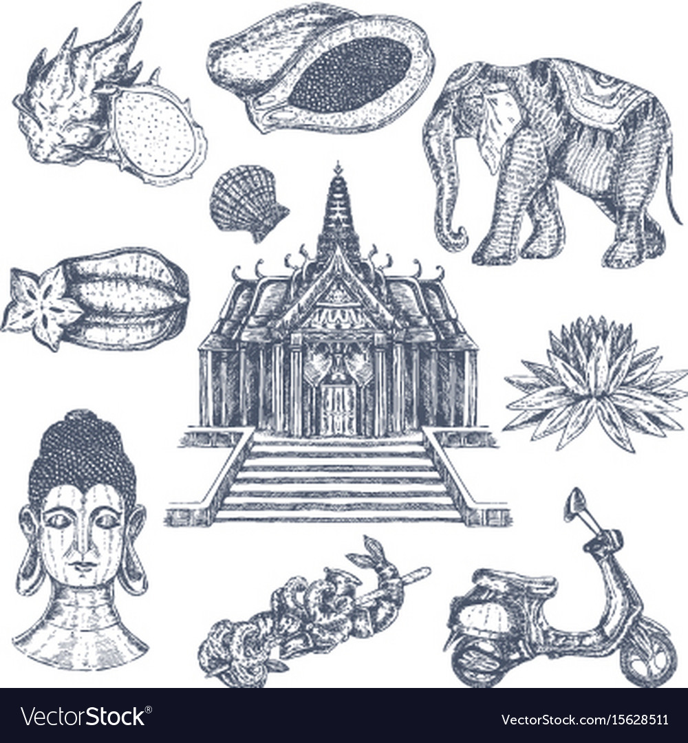 Thai drawn elements set Royalty Free Vector Image