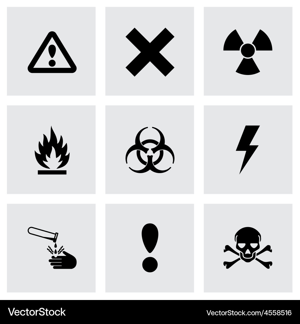 Black danger icon set Royalty Free Vector Image