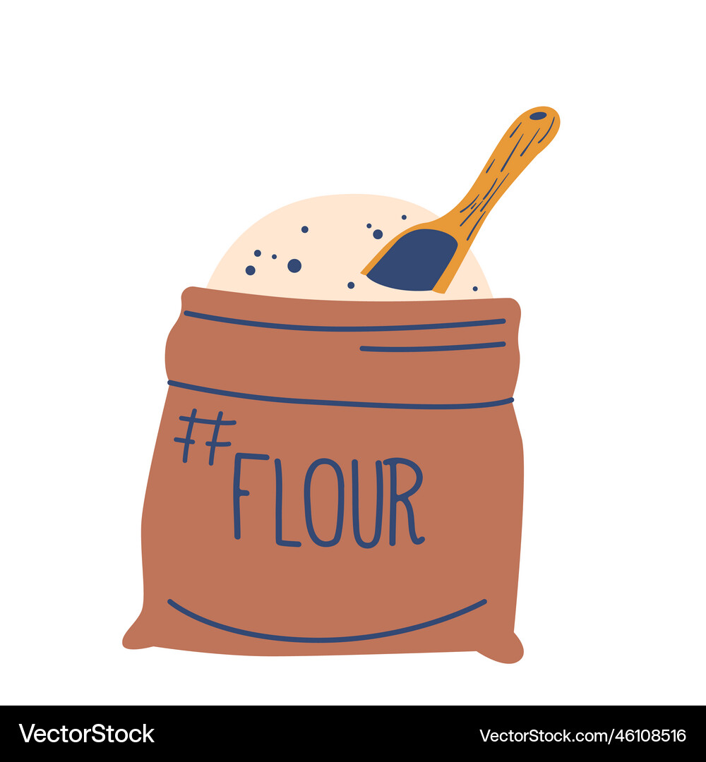 Burlap sack filled with fine white flour rough Vector Image