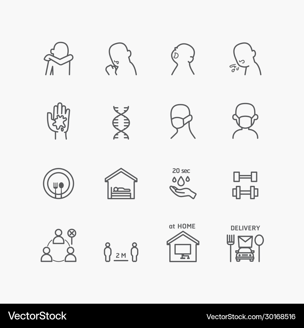 Corona covid virus icons flat line design Vector Image