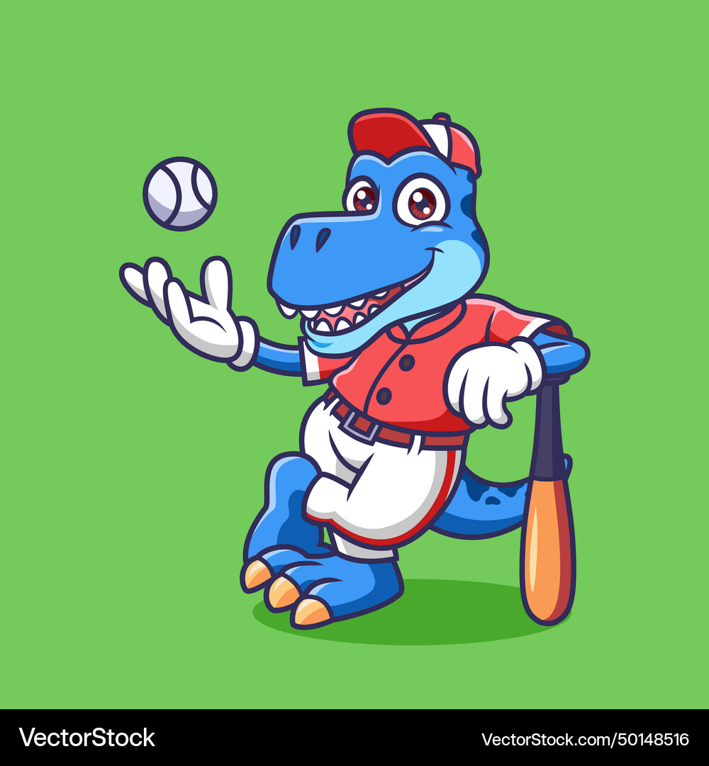 Cute animal dino as baseball player character Vector Image