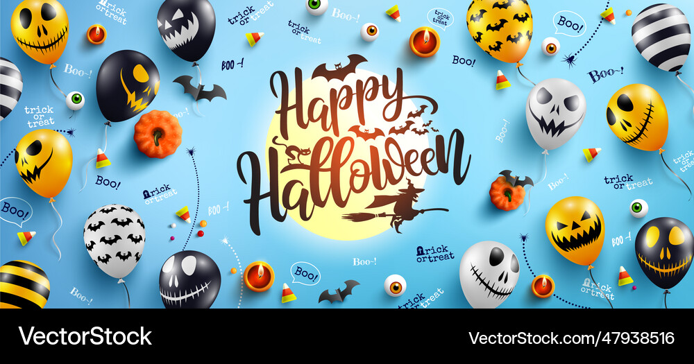 Happy halloween lettering and blue background Vector Image