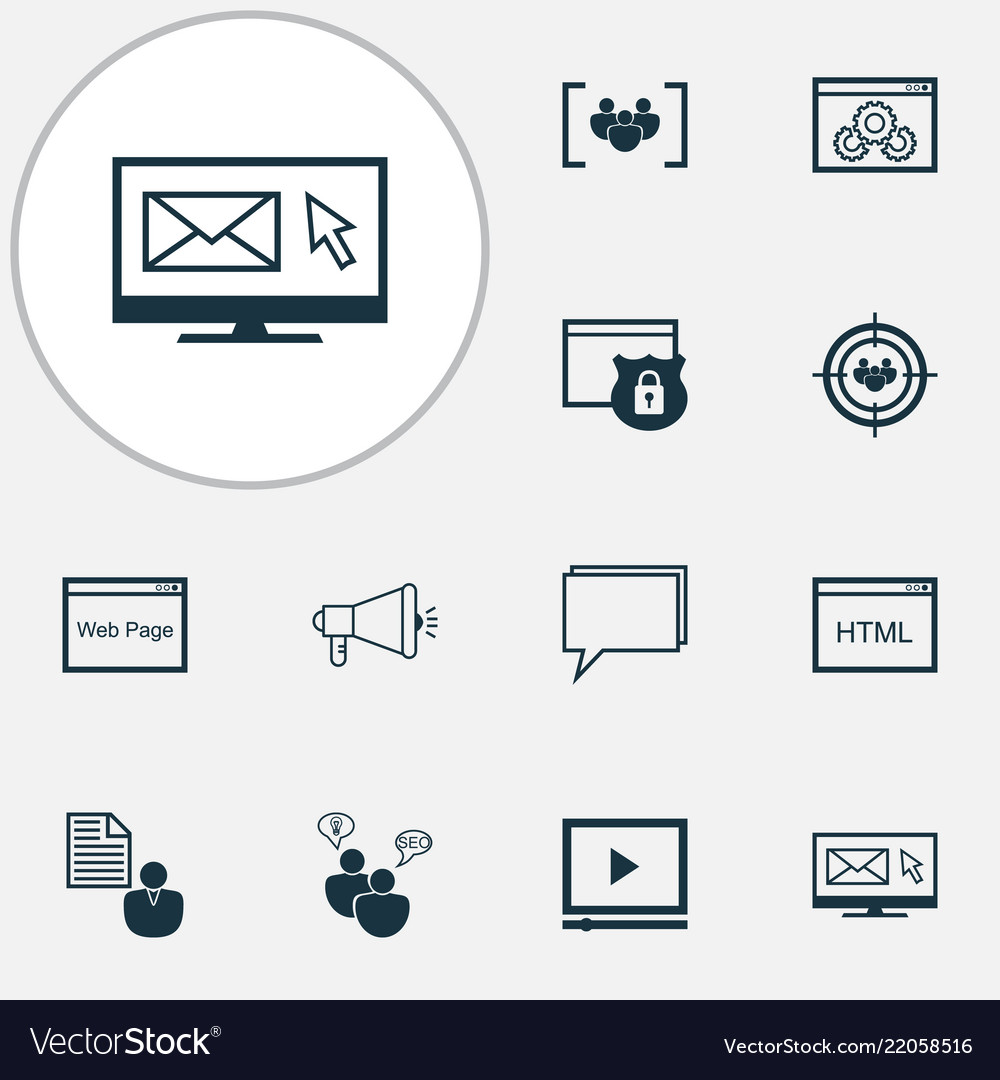 Seo icons set with website protection email Vector Image Seo icons set with website protection email Vector Image