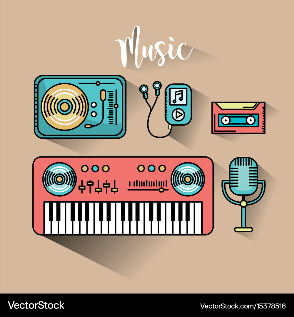 Set elements to listen and play music Royalty Free Vector