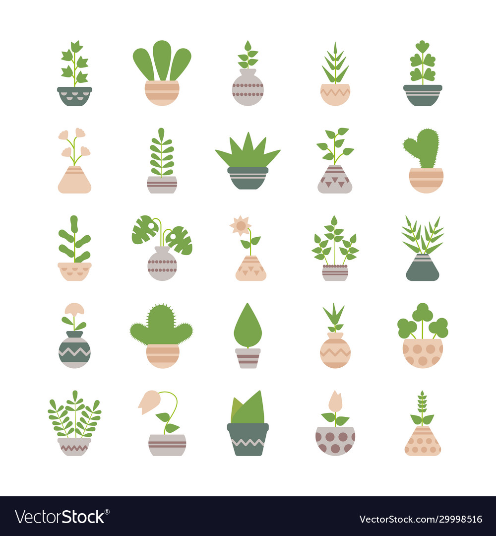 Set icons houseplants with potted Royalty Free Vector Image