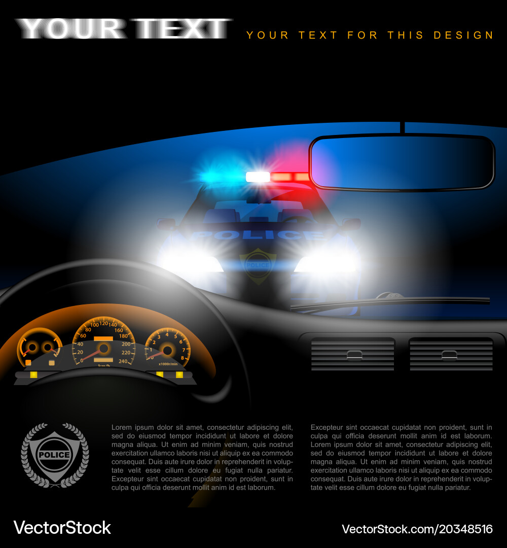 View from inside the car on police Royalty Free Vector Image