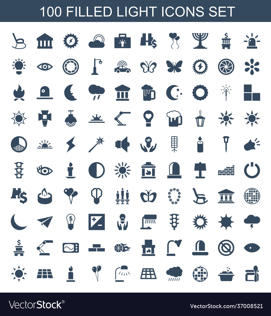 100 light icons Royalty Free Vector Image - VectorStock