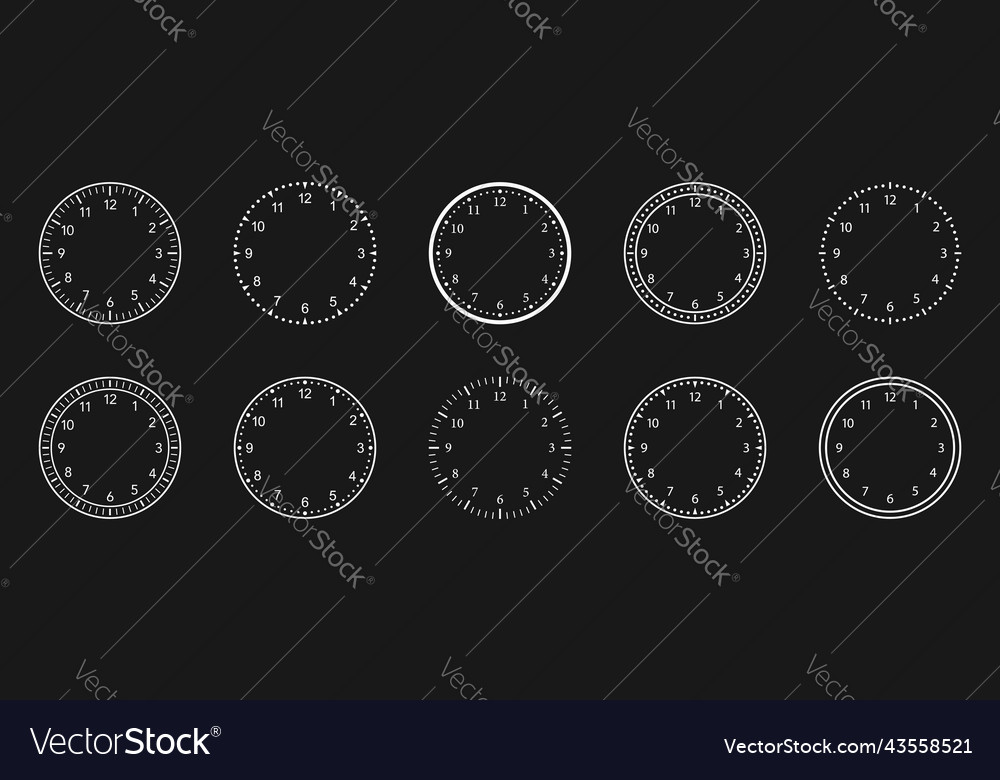 Clock faces watch with numbers dial icons circle Vector Image